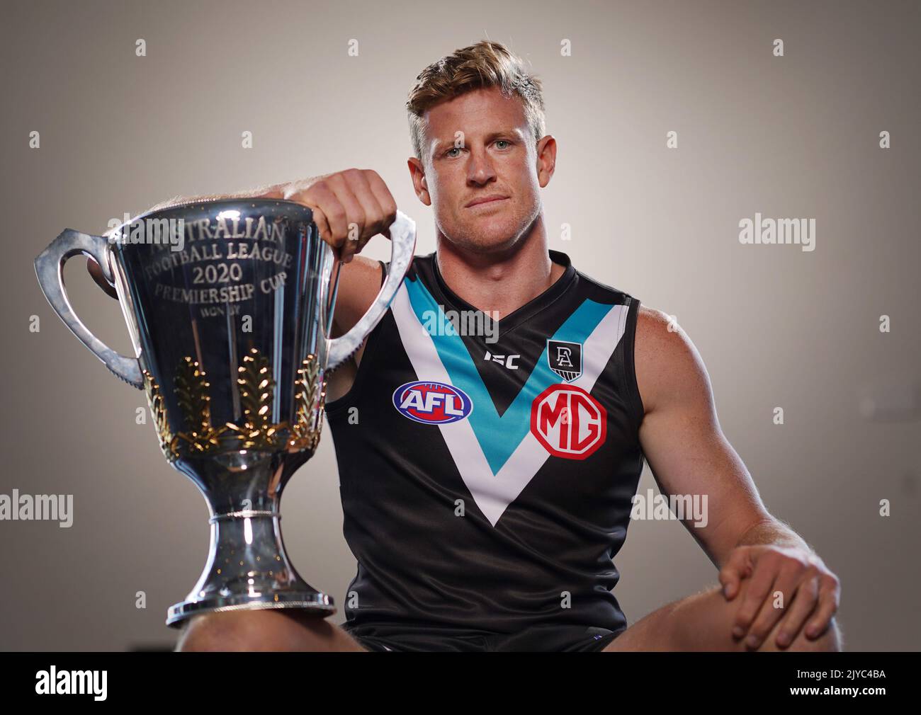 Tom Jonas of Port Adelaide poses during an AFL Club Captains Interview ...