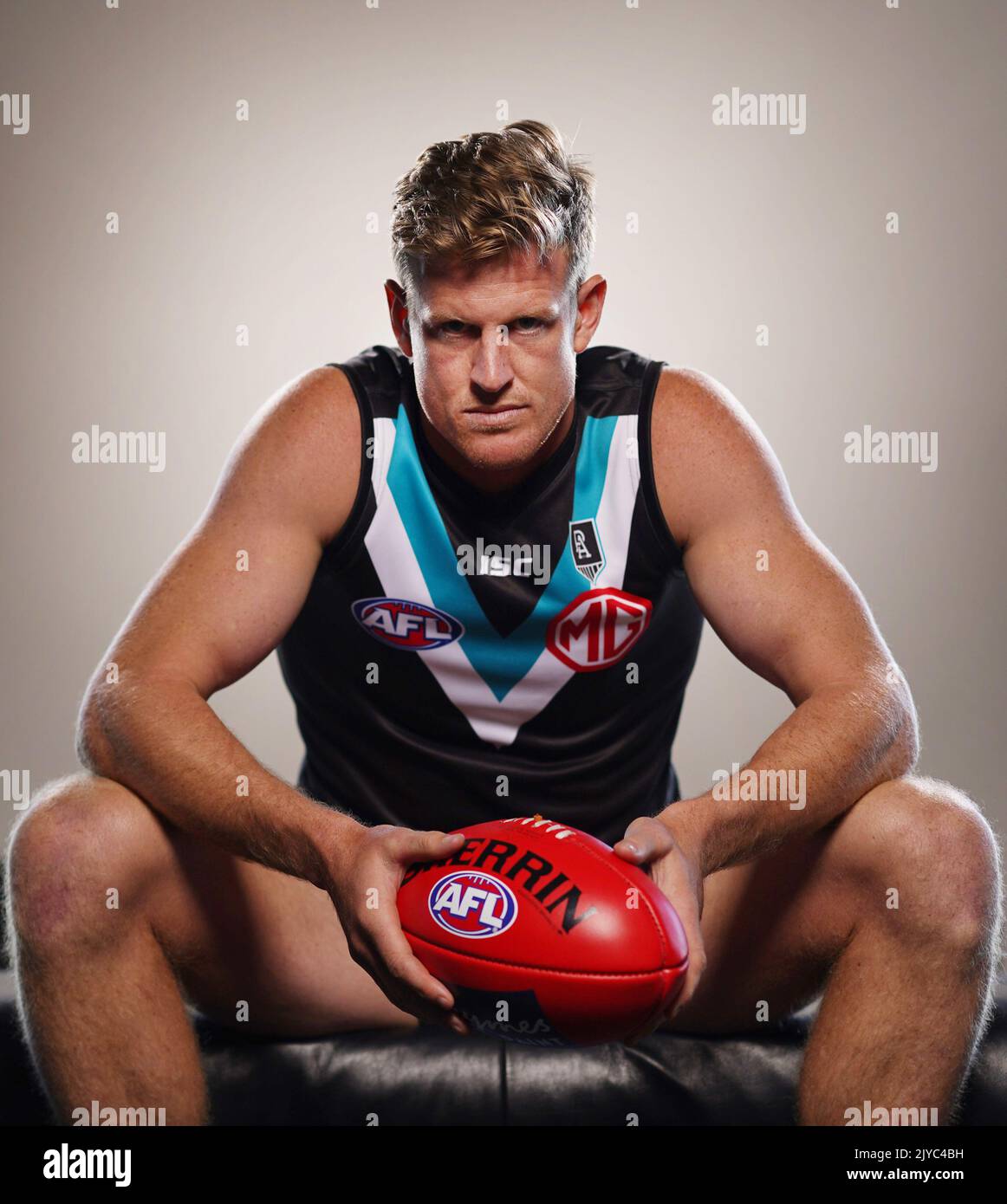 Tom Jonas of Port Adelaide poses during an AFL Club Captains Interview ...