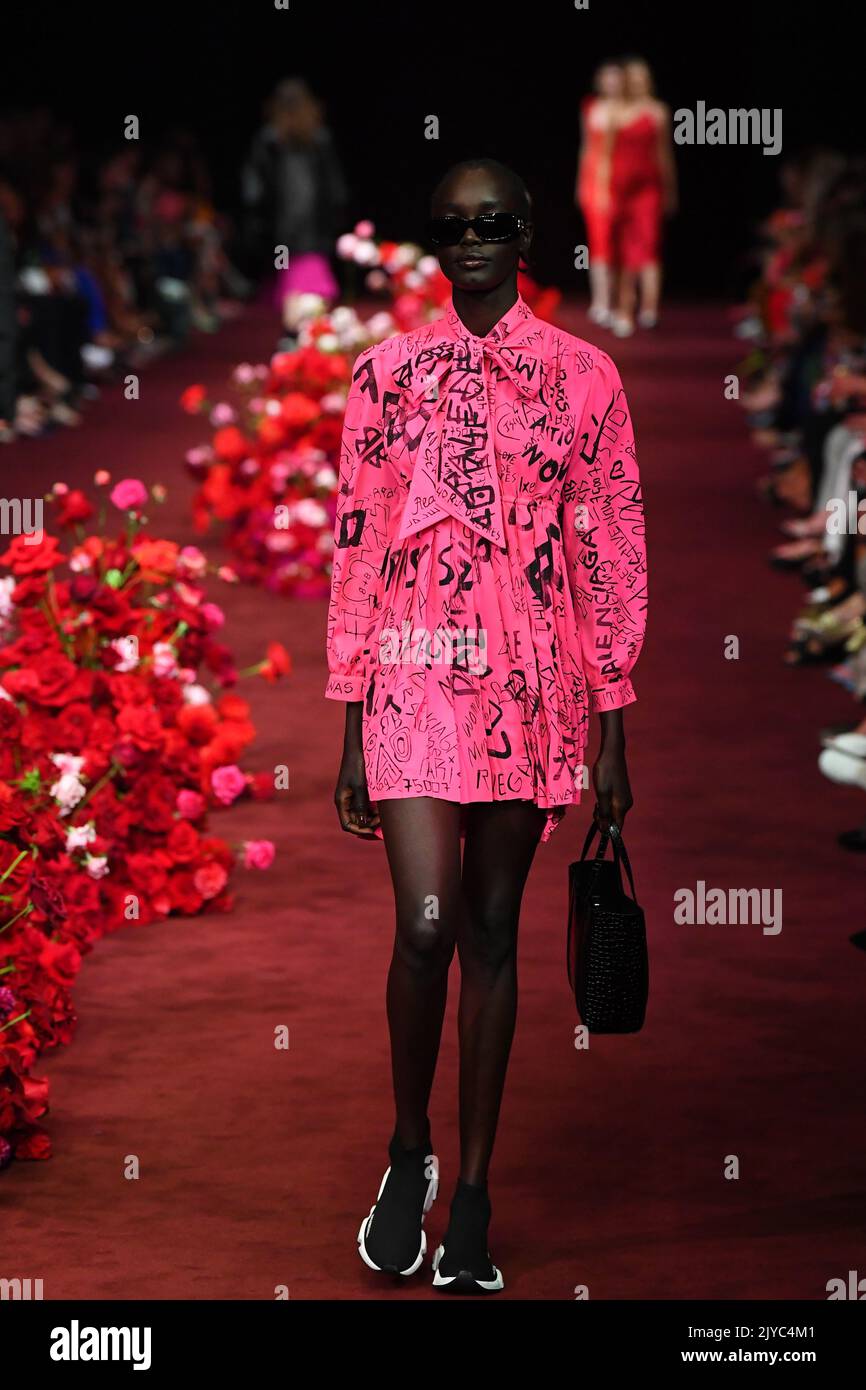 A model walks the Gala Runway 2 wearing a Balenciaga outfit during ...