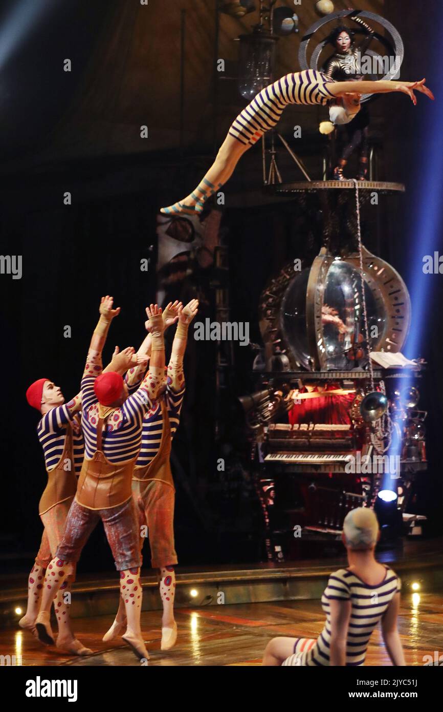 Performers are seen during a media call for Cirque du Soleil production ...