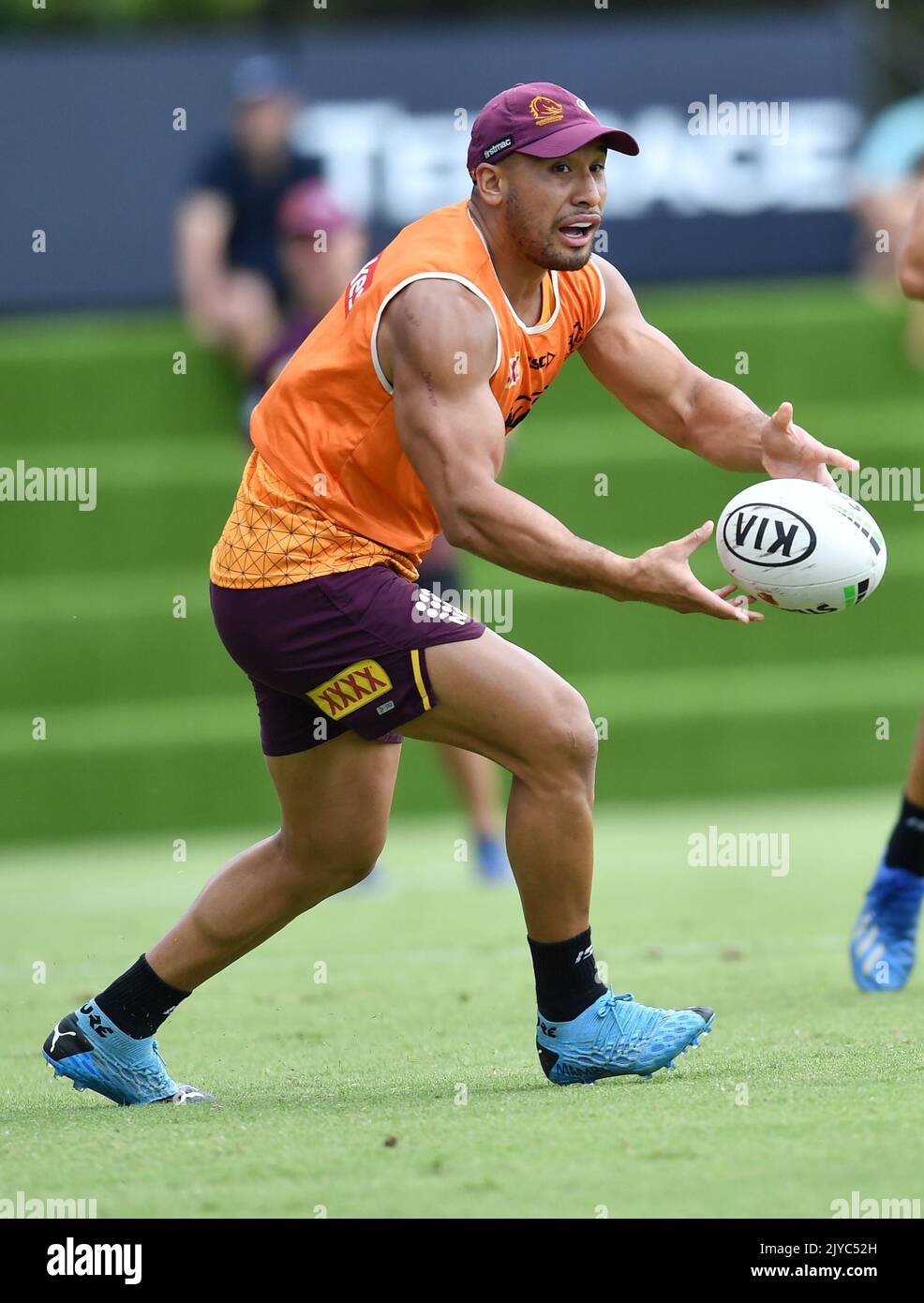 Jamil Hopoate in action during Brisbane Broncos training session at ...