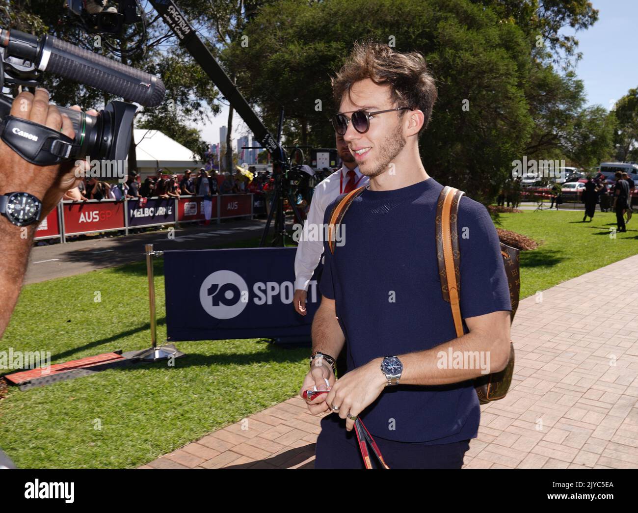 Pierre Gasaly of the Alpha Tauri team arrives ahead of the Formula 1 ...