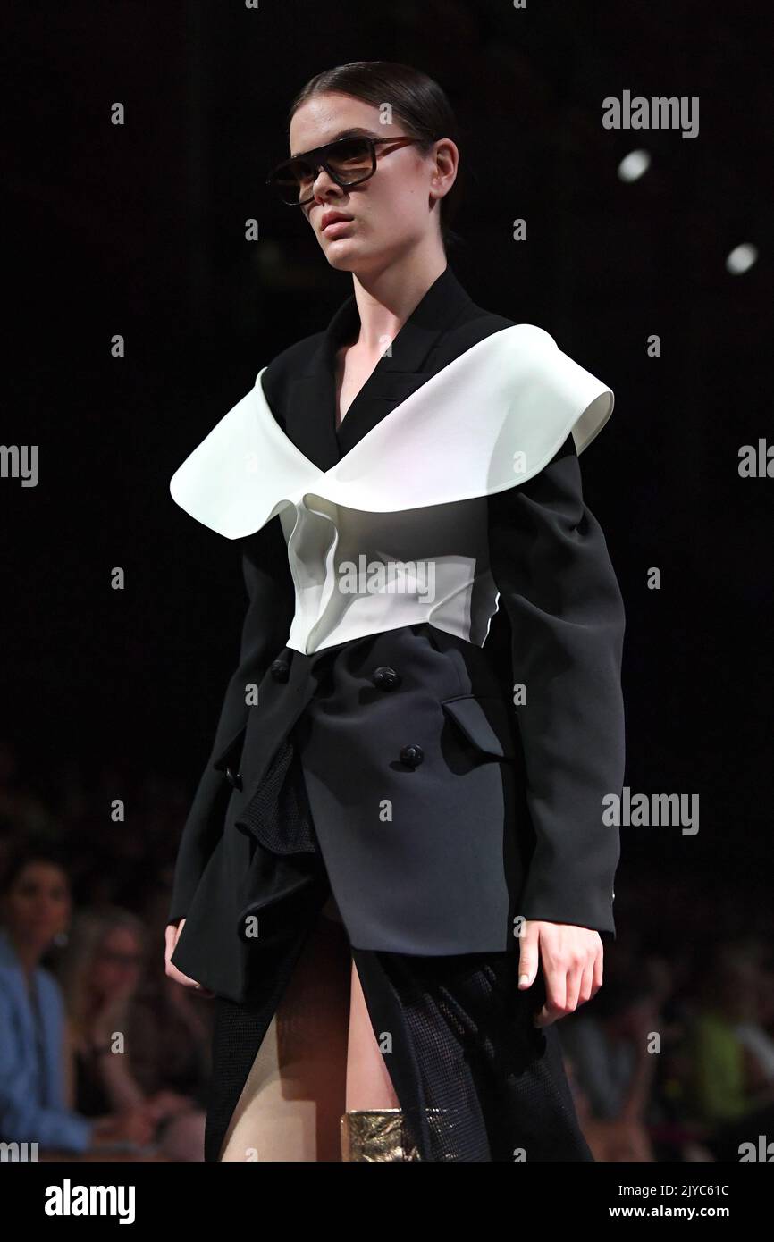 A model walks the runway wearing a Toni Maticevski outfit in the Grand ...