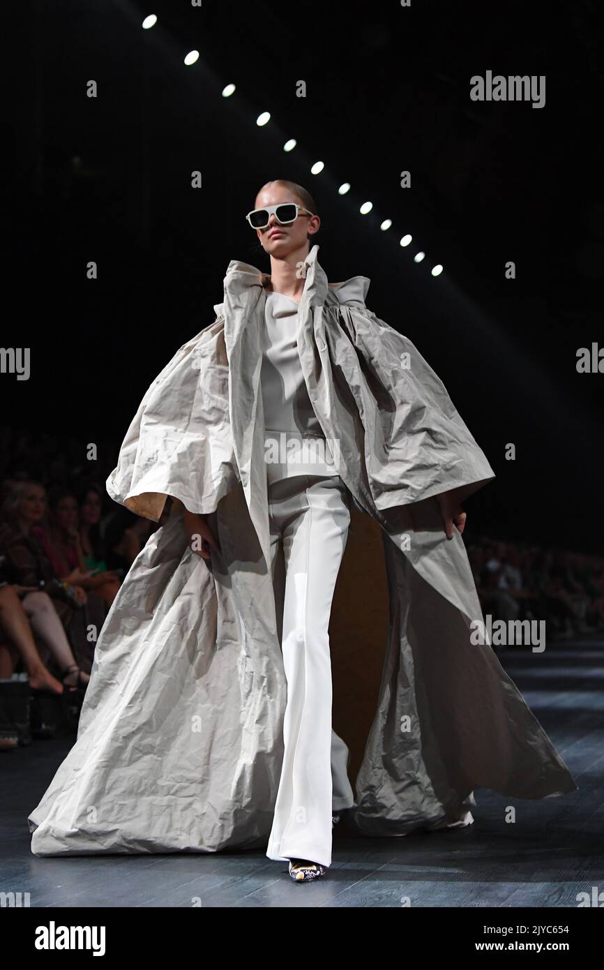 A model walks the runway wearing a Toni Maticevski outfit in the Grand ...