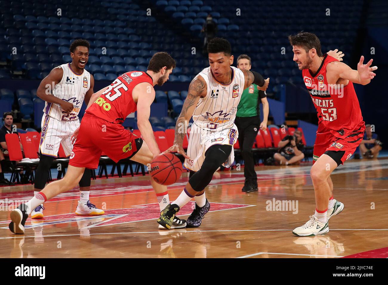 Didi Louzada of the Kings breaks through Clint Steindl of and Damian ...