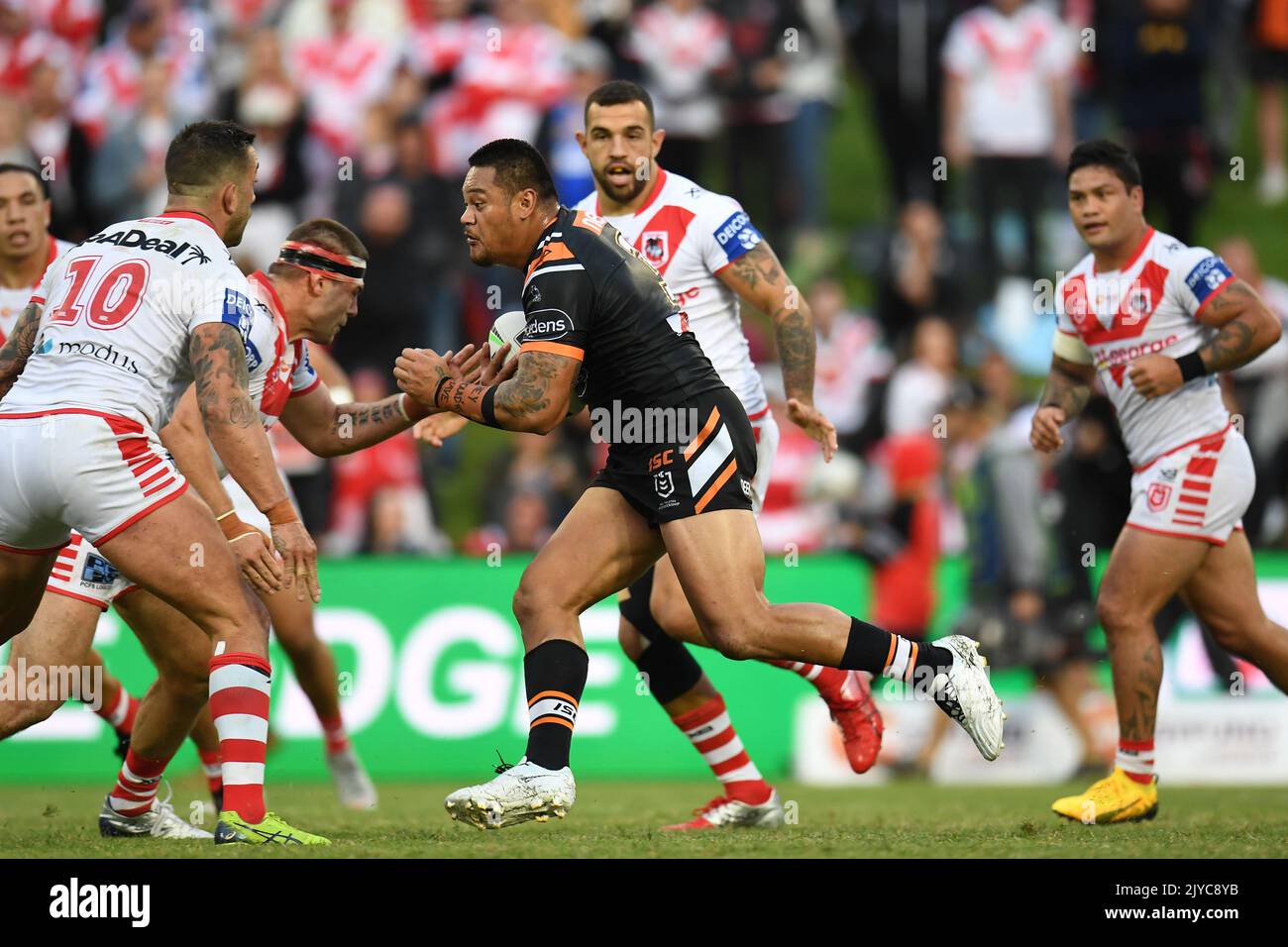 Joseph Leilua of the Tigers during the Round One NRL match between St ...
