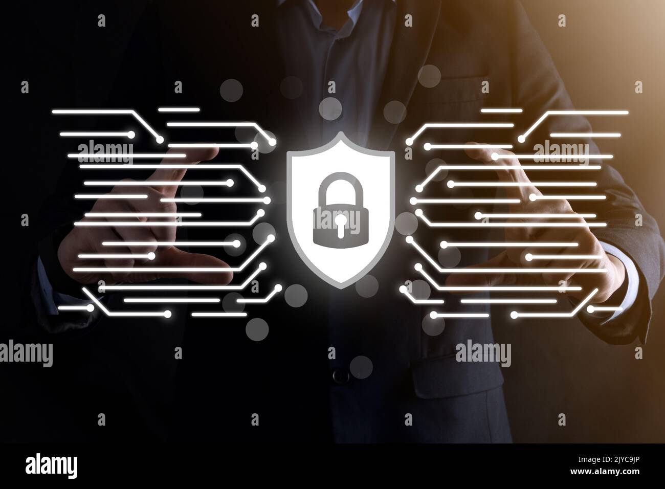 Cyber security network. Padlock icon and internet technology networking ...