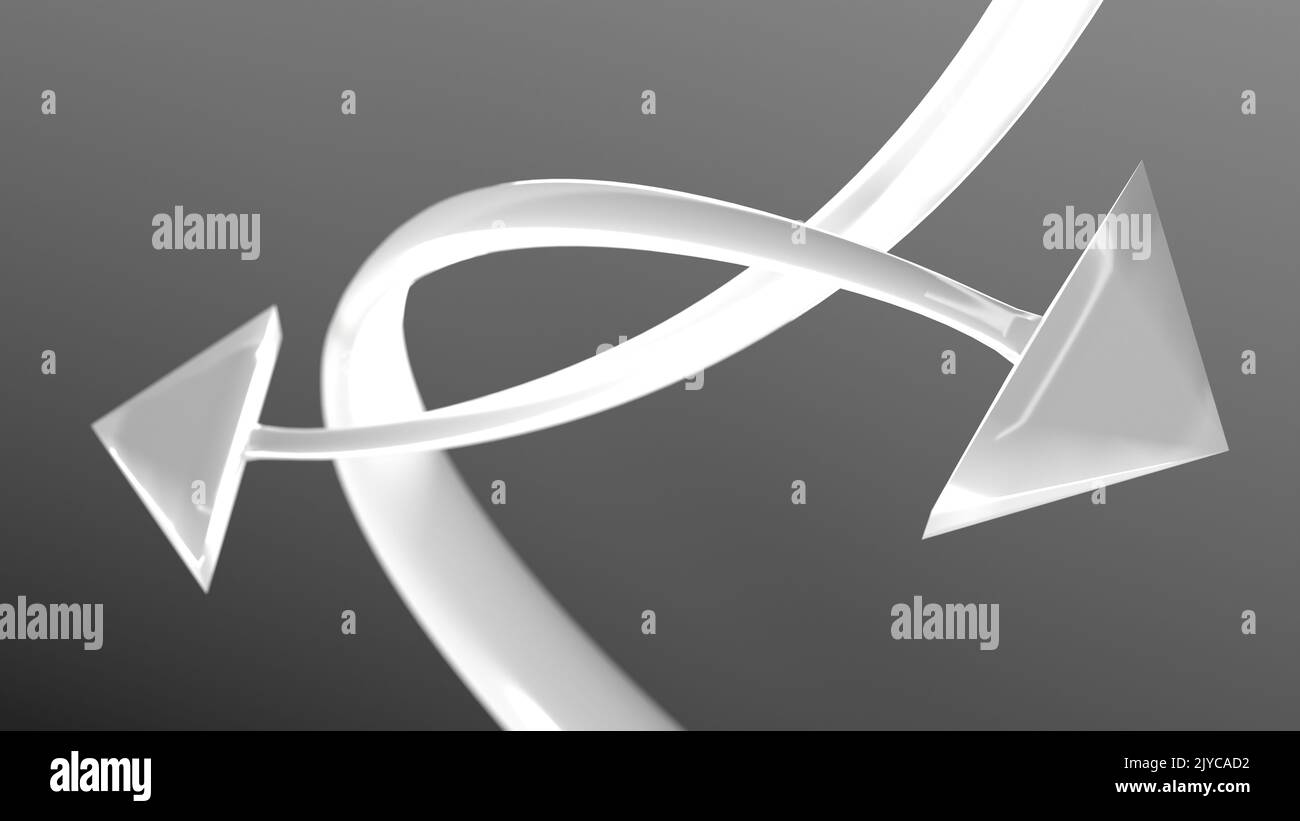 3D Grayscale Rendering Of Curved Arrow Pointing At Two Different 3d-grayscale-rendering-of-curved-arrow-pointing-at-two-different