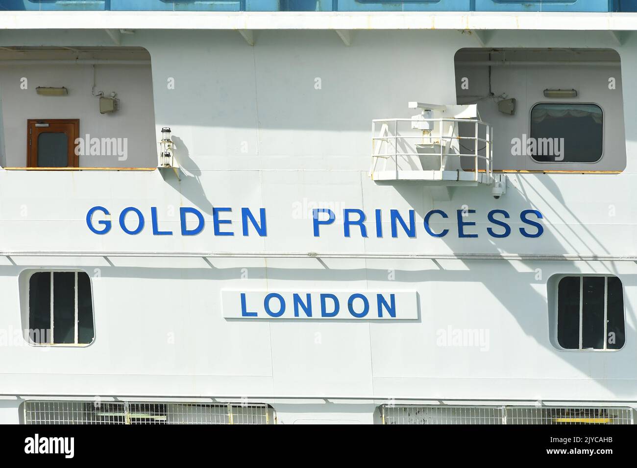 Signage is seen onboard the Golden Princess cruise ship that is docked ...