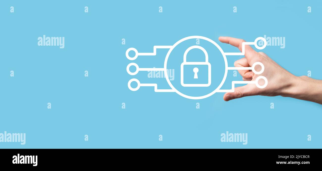 Cyber security network. Padlock icon and internet technology networking ...