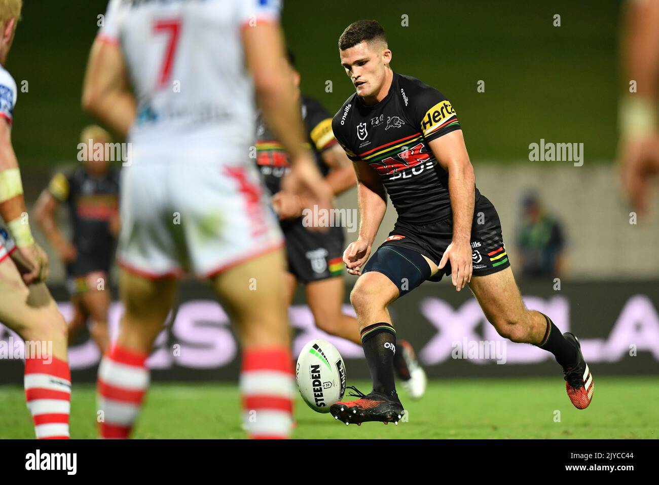 Nathan Cleary of the Panthers taps and runs during the Round 2 NRL ...