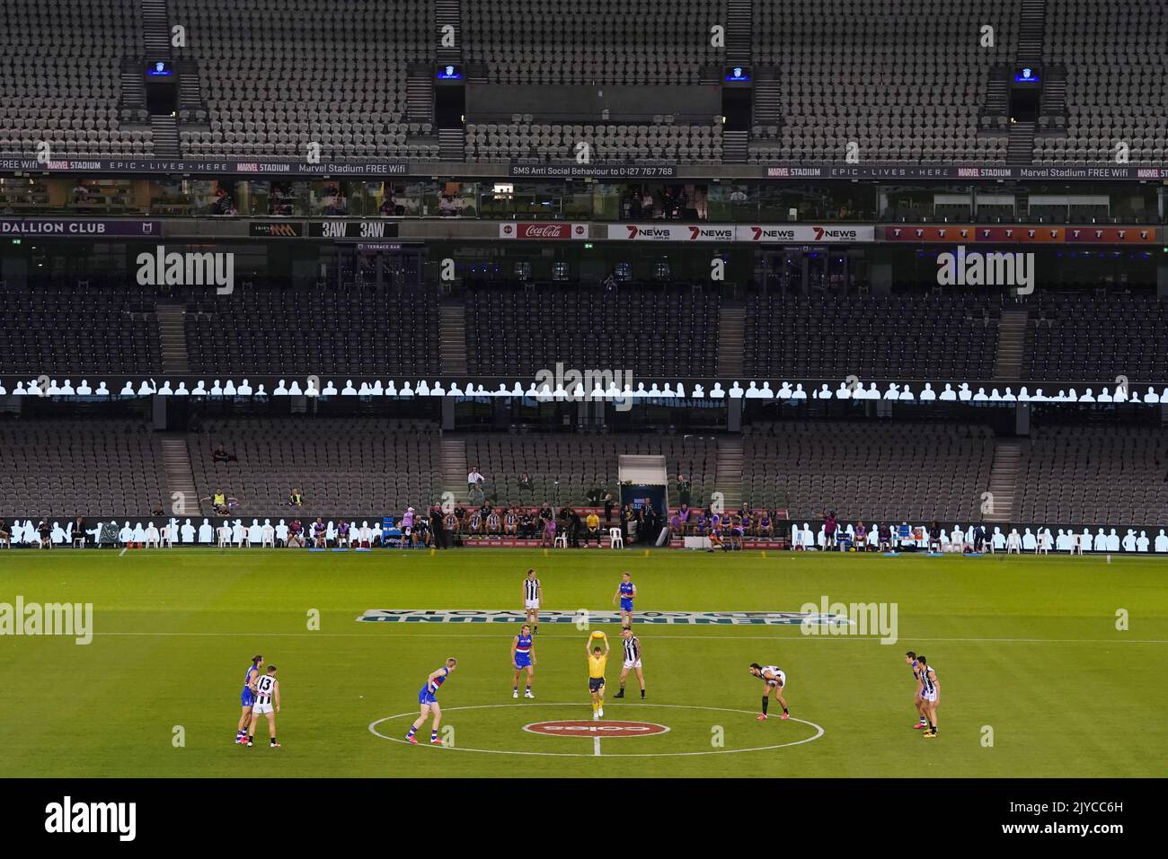 A general view is seen at first bounce during the Round 1 AFL match ...