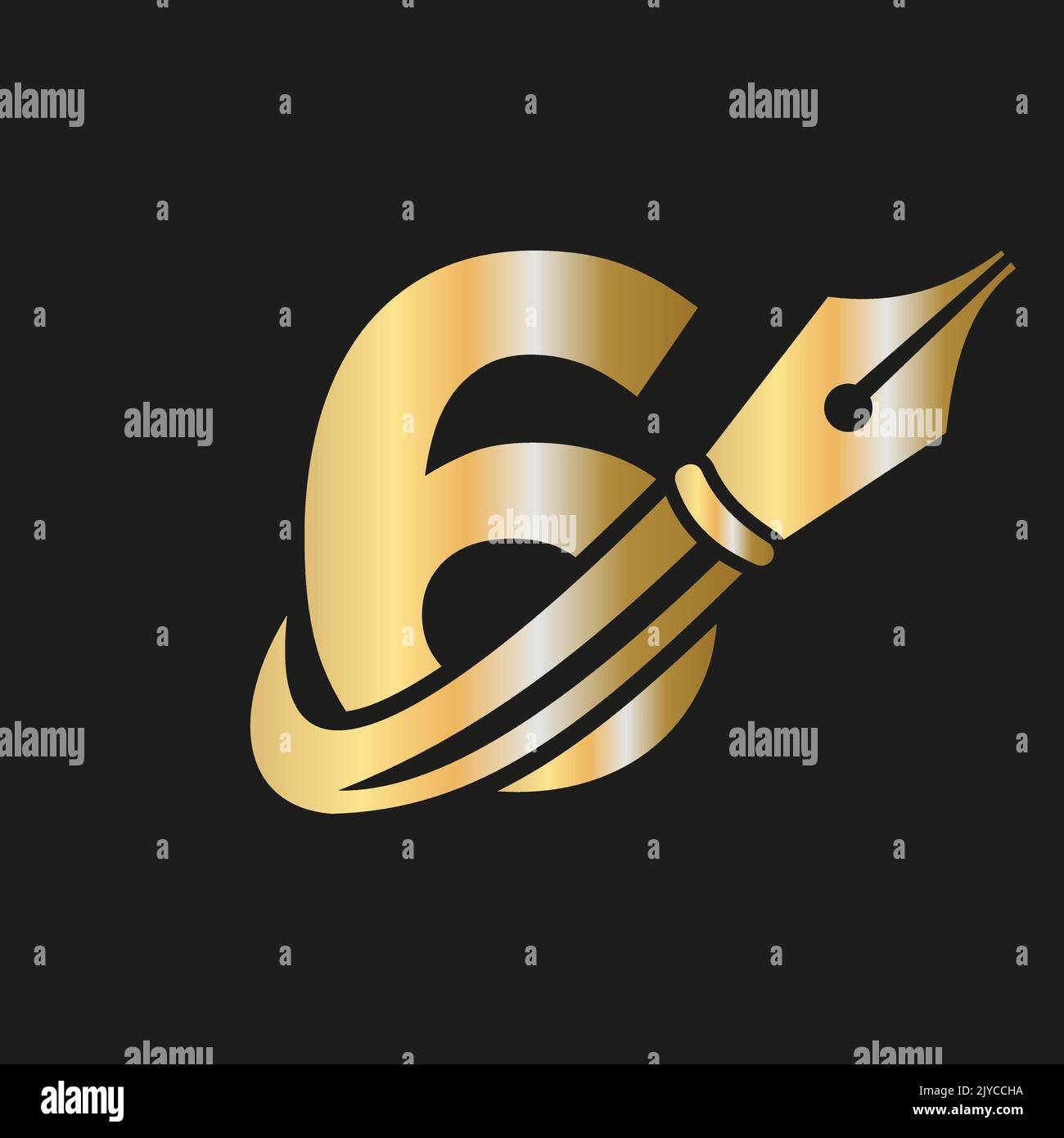 Education Logo on Letter 6 Concept with Pen Nib Vector Template Stock ...