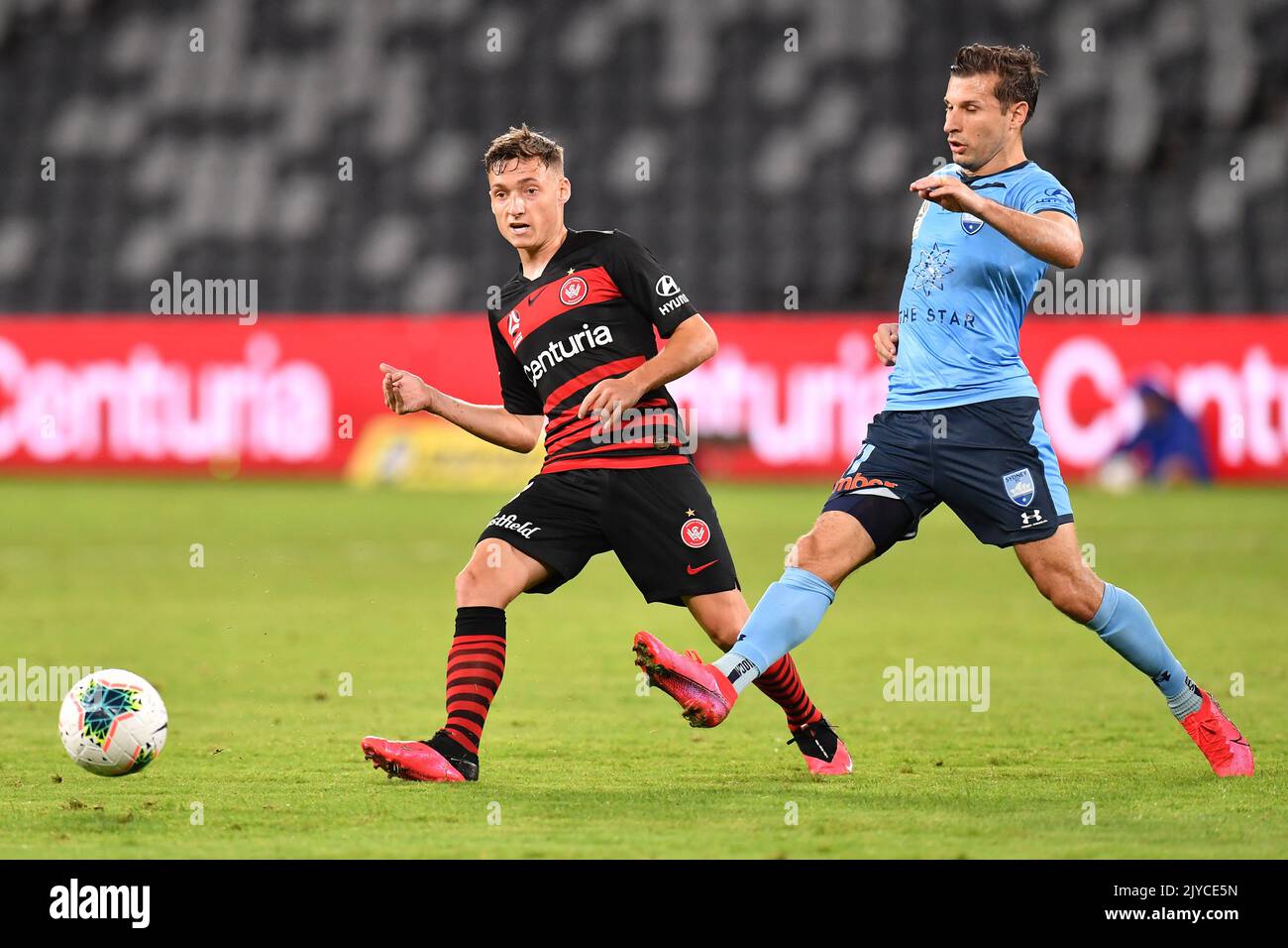 Jordan O'Doherty of the Wanderers and Kosta Barbarouses of Sydney ...
