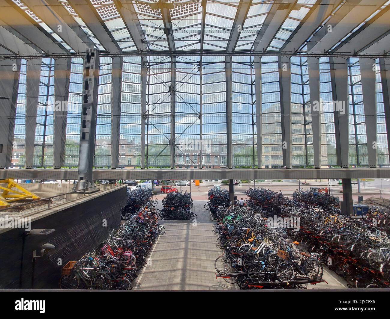 Walls and roof of glass of the modern Rotterdam Central Station in the ...