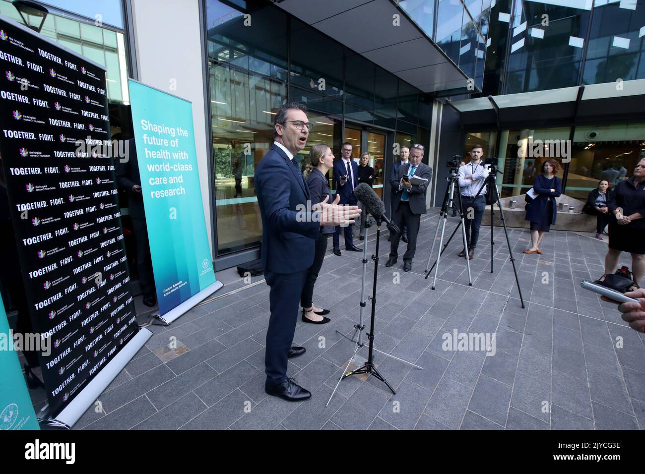 Premier Steven Marshall holds a press conference at the Royal Adelaide ...