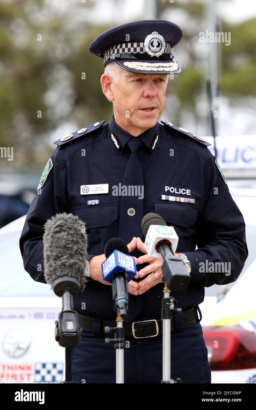 South Australian Police commissioner Grant Stevens speaks with the ...