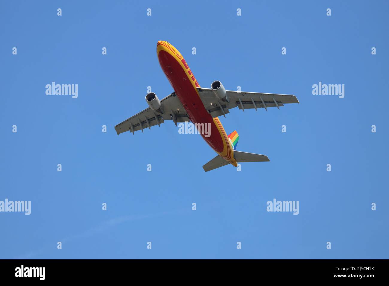 DHL Airbus A300 in rainbow colors on tail departing from Amsterdam ...