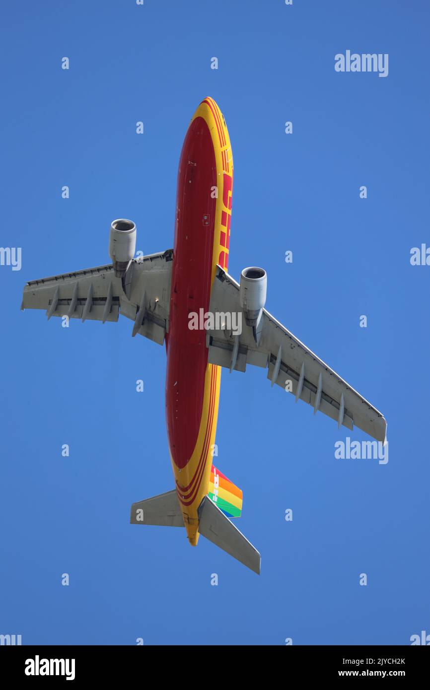 DHL Airbus A300 in rainbow colors on tail departing from Amsterdam ...