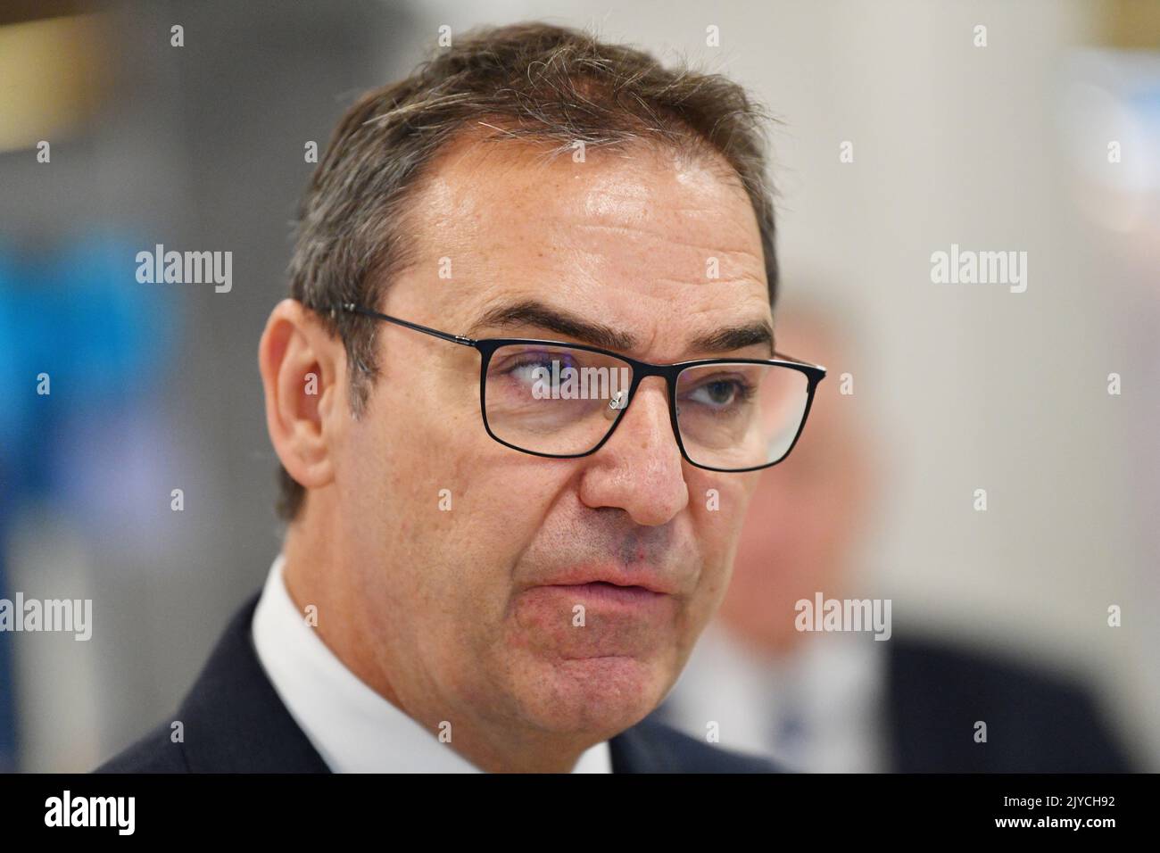 South Australian Premier Steven Marshall speaks to the media at the ...