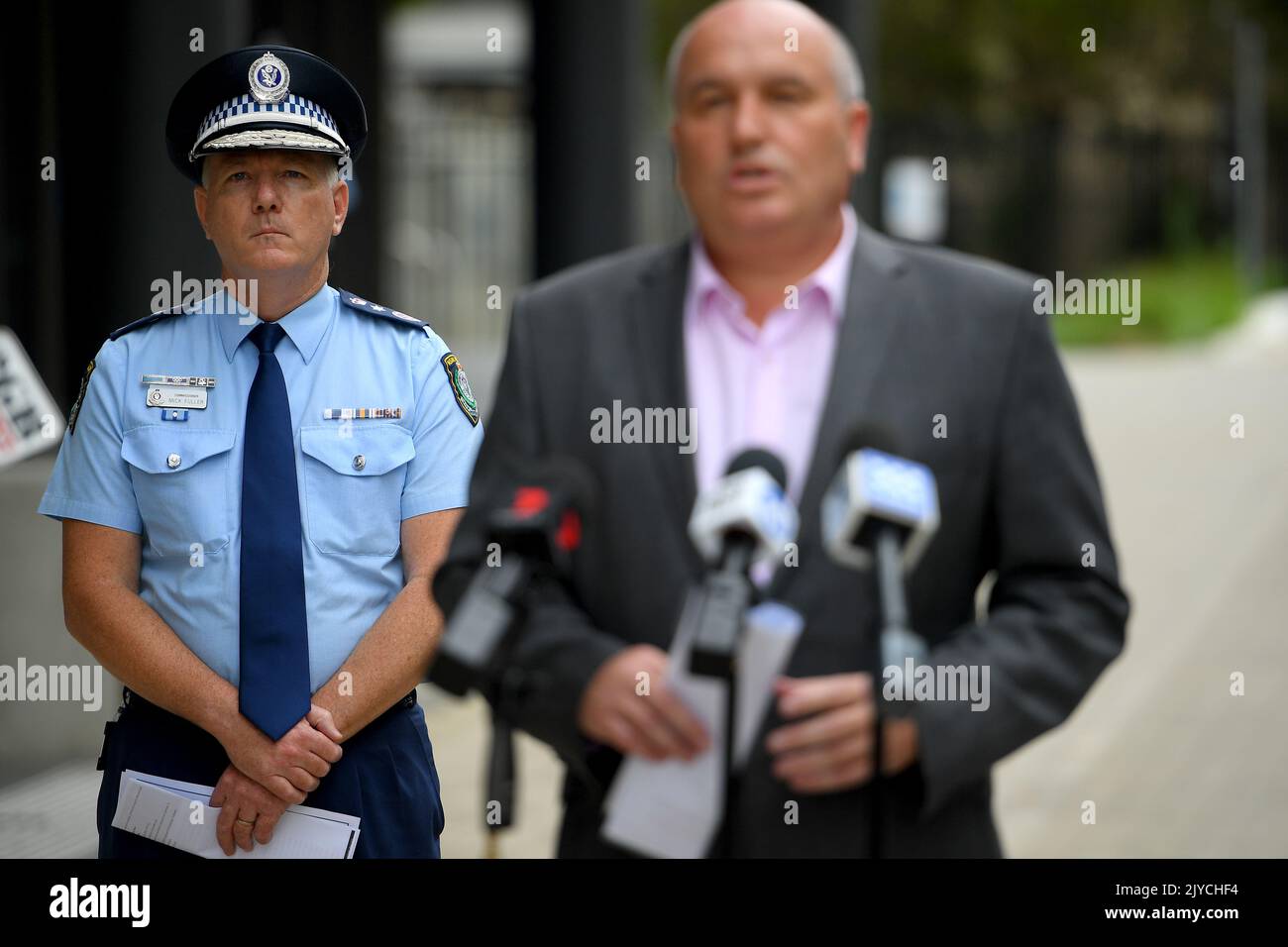 NSW Police Commissioner Mick Fuller (left) and NSW Police Minister ...