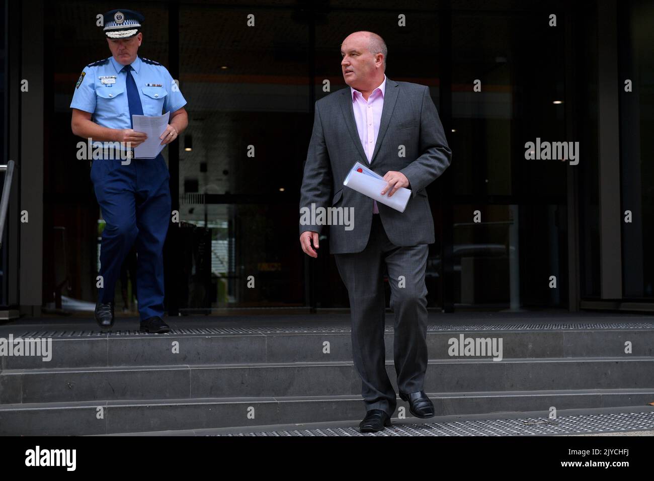 NSW Police Commissioner Mick Fuller (left) and NSW Police Minister ...