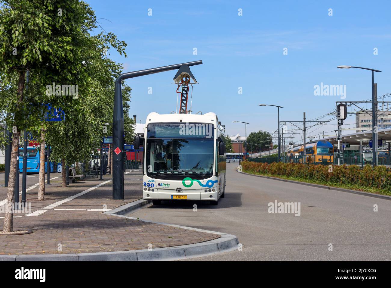 Electrical busses of Keolis charging and waiting at Zwolle bus station ...