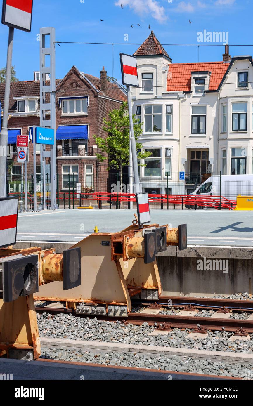 Bumping block at the end of a railway at Zwolle station as a terminus ...