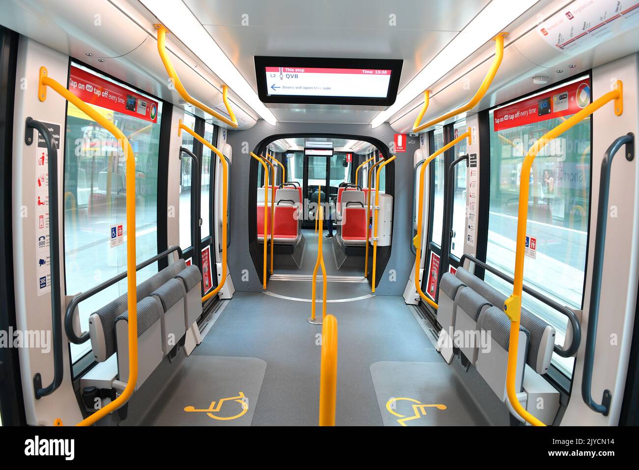 An empty light rail carriage is seen in Sydney, Wednesday, April 1 ...