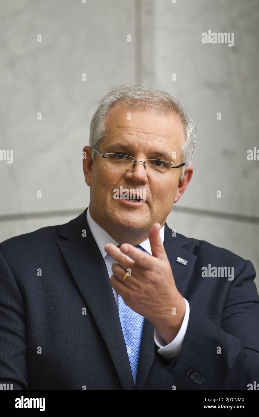 Australian Prime Minister Scott Morrison speaks to the media during a ...