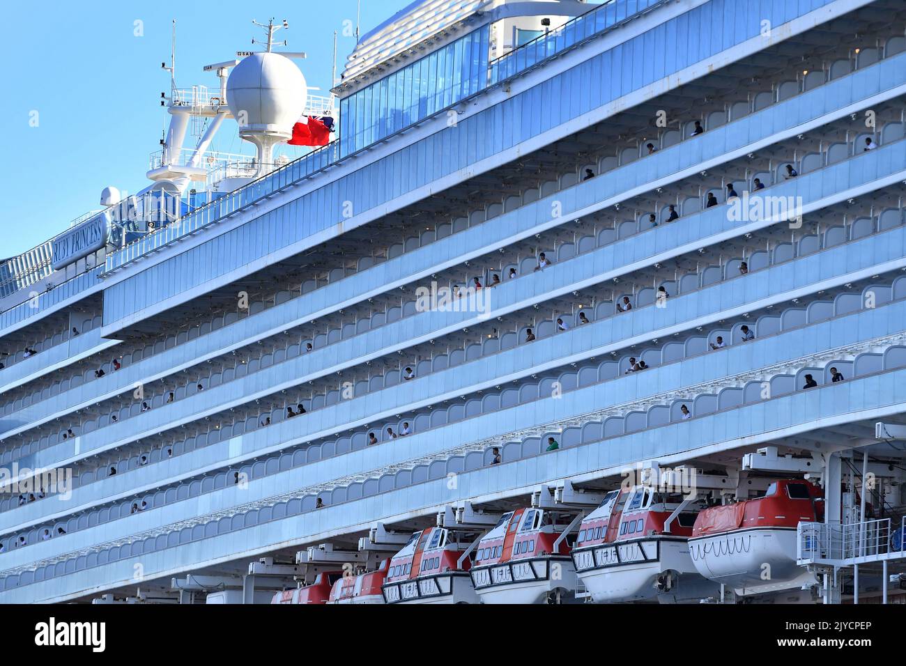 Crew on board the Ruby Princess as the cruise liner docks at Port ...