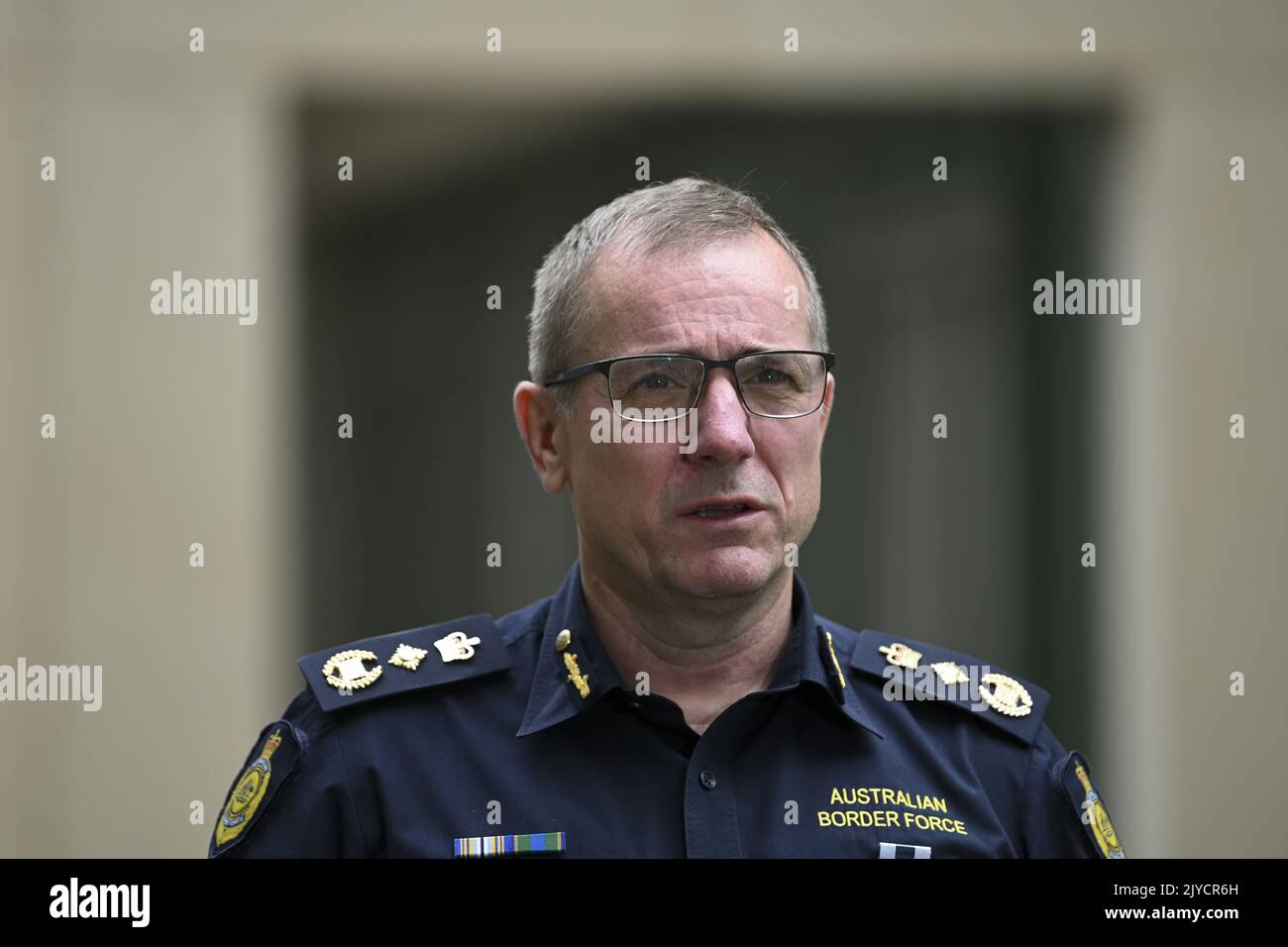 Australian Border Force Commissioner Michael Outram speaks to the media ...