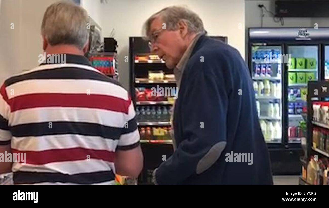 A supplied screen grab of Cardinal George Pell at Woolworths BP petrol ...