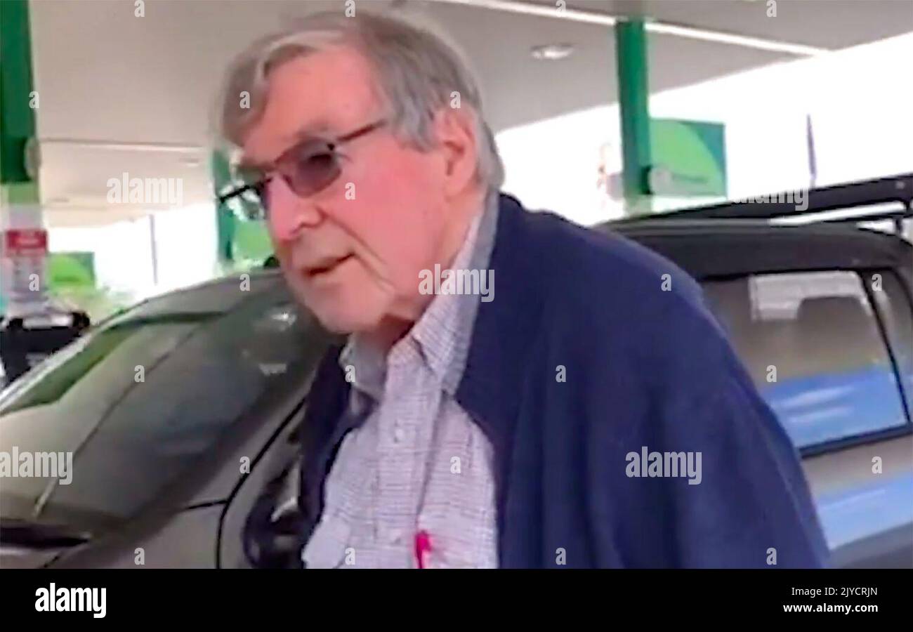 A supplied screen grab of Cardinal George Pell at Woolworths BP petrol ...