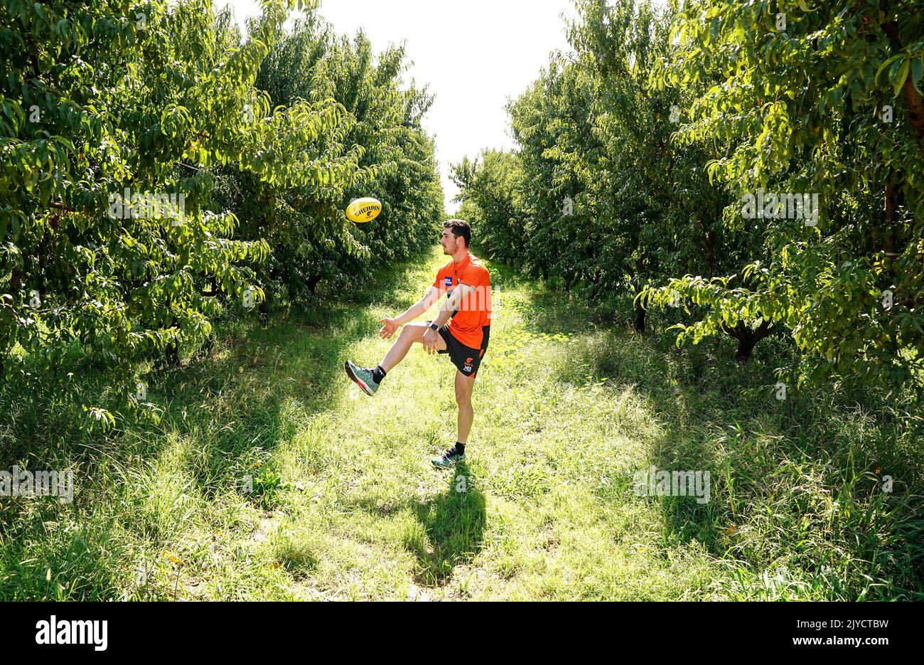 Lachlan Ash of the GWS Giants is seen on his family's farm in Katandra ...