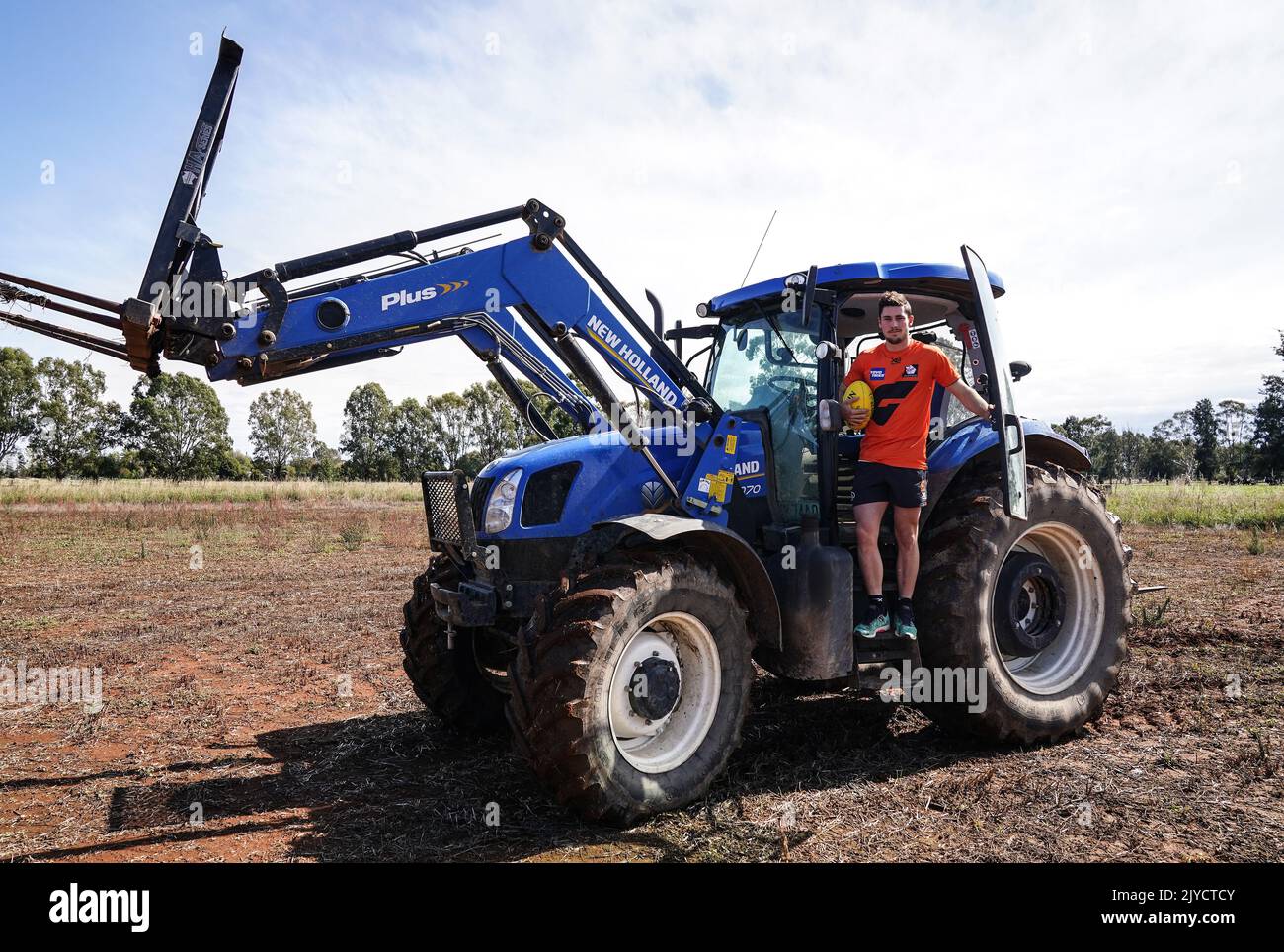 Lachlan Ash of the GWS Giants is seen on his family's farm in Katandra ...