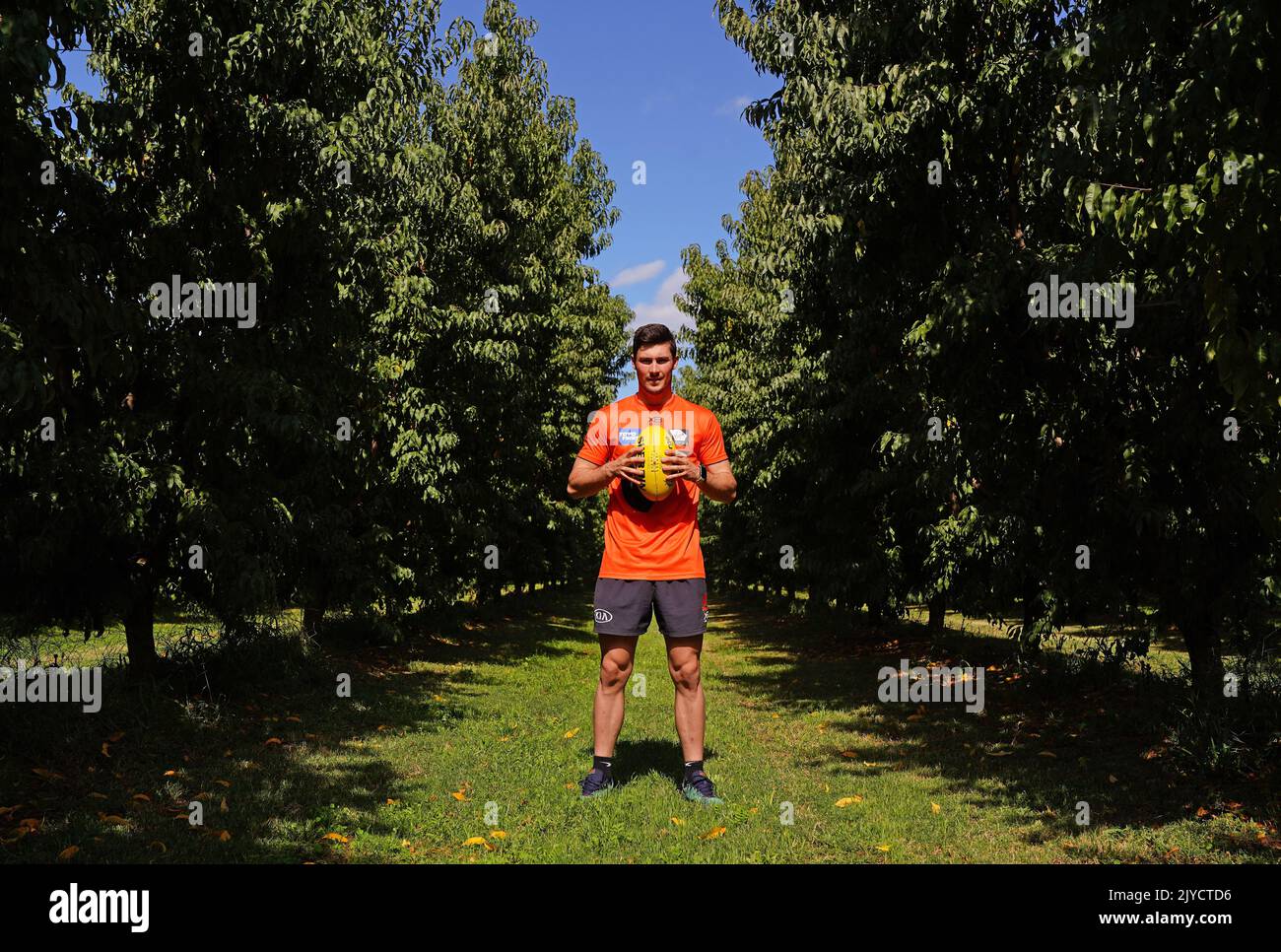 Lachlan Ash of the GWS Giants is seen on his family's farm in Katandra ...
