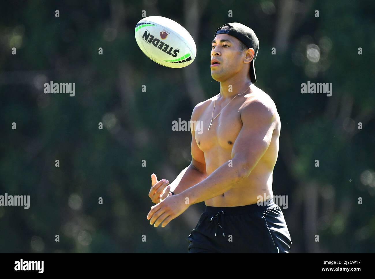 Brisbane Broncos player Jamayne Isaako is seen training in isolation at ...