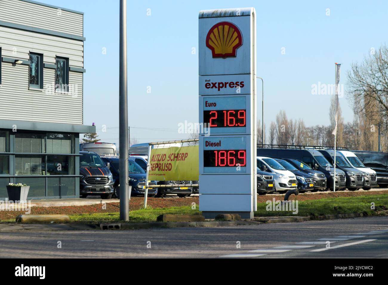 High fuel prizes at petrol station during Ukrain War in the Netherlands ...