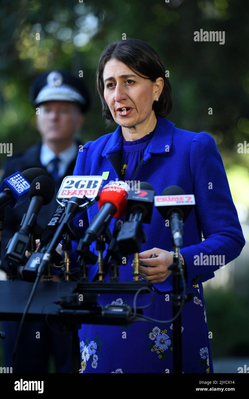 NSW Premier Gladys Berejiklian speaks to the media during a press ...