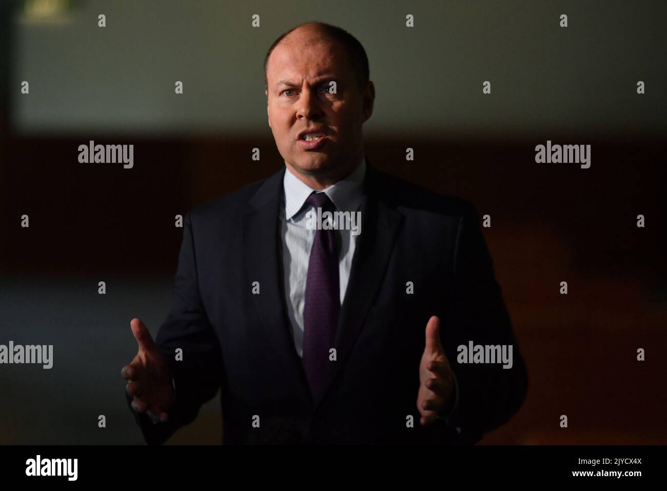 Treasurer Josh Frydenberg speaks to the media at a press conference at ...