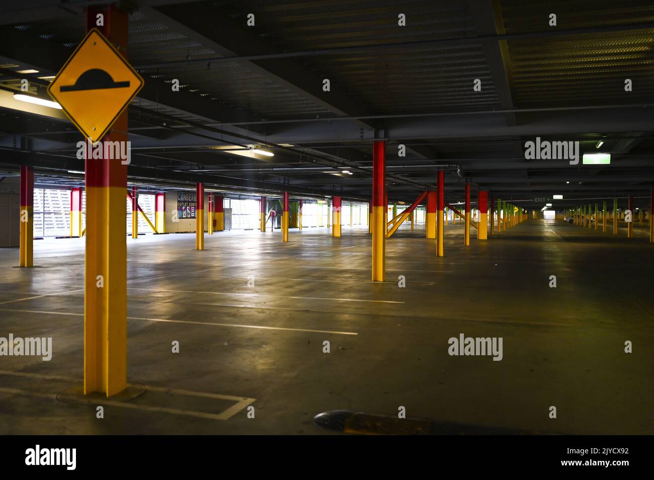 An empty car park is seen at an Outlet Shopping Centre in Canberra ...