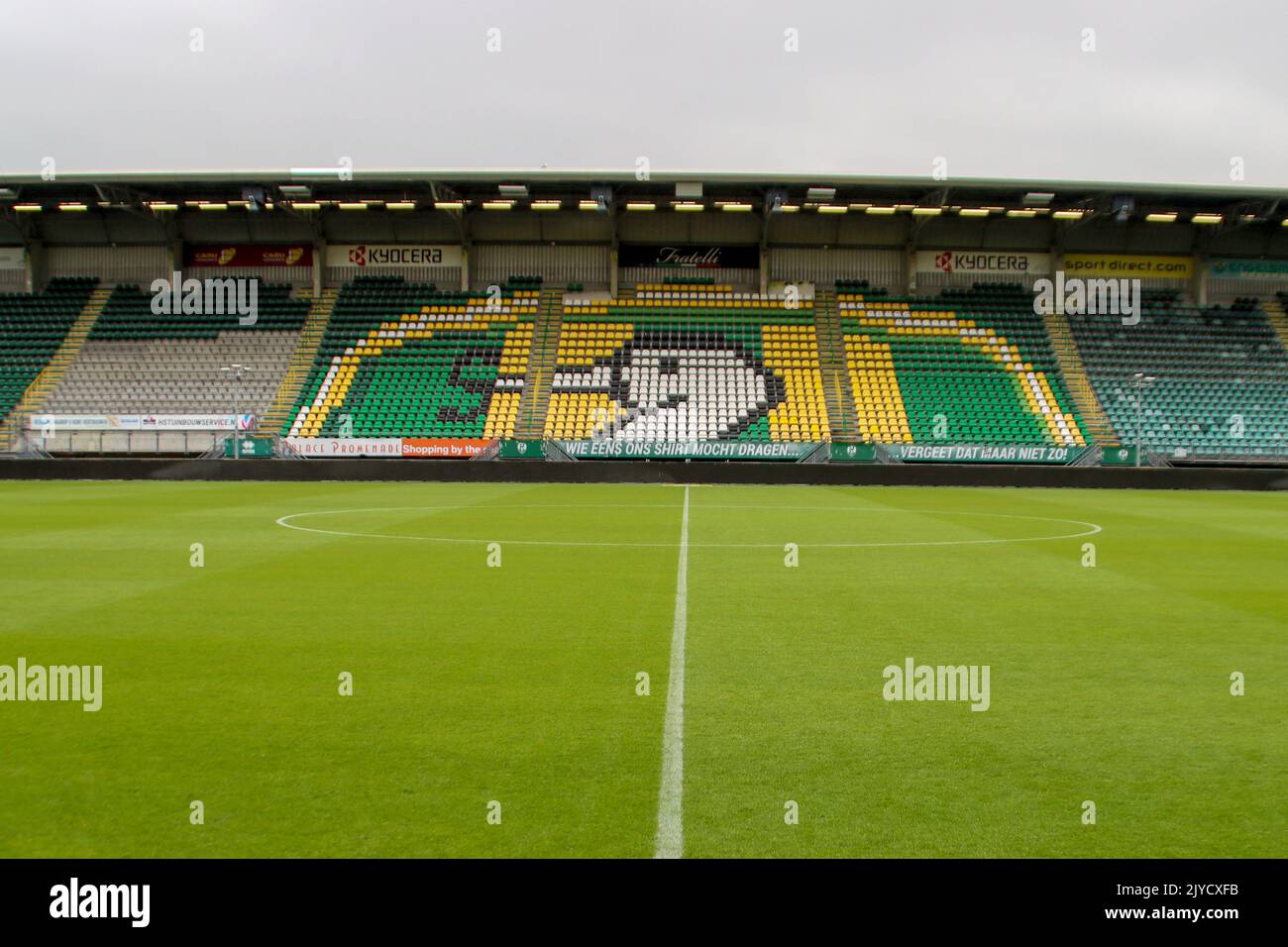 Bingoal stadium in The Hague, home of ADO Den Haag with stork as logo ...