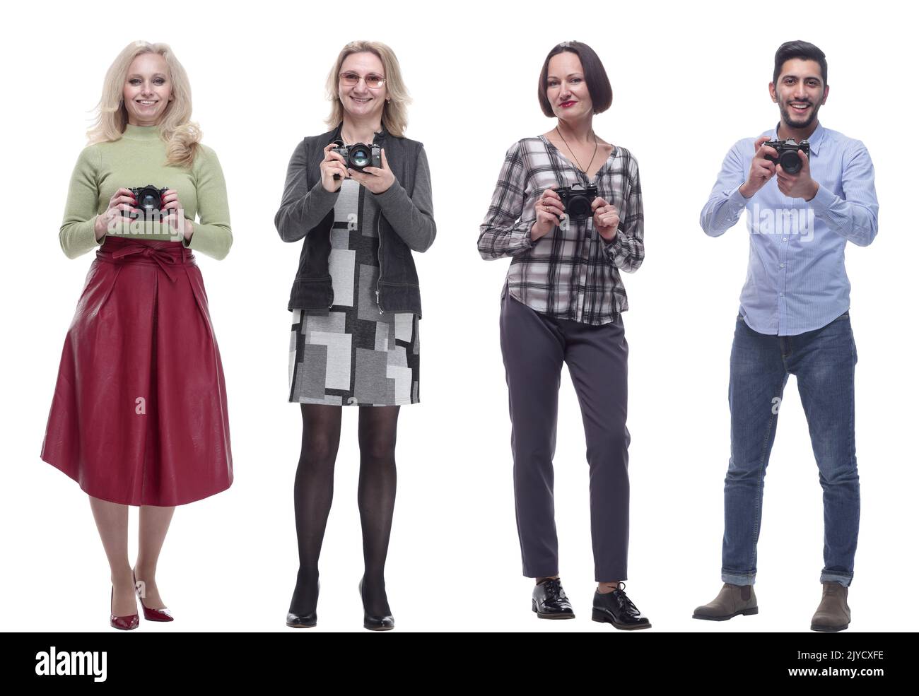 collage of professional photographers in full length isolated Stock ...