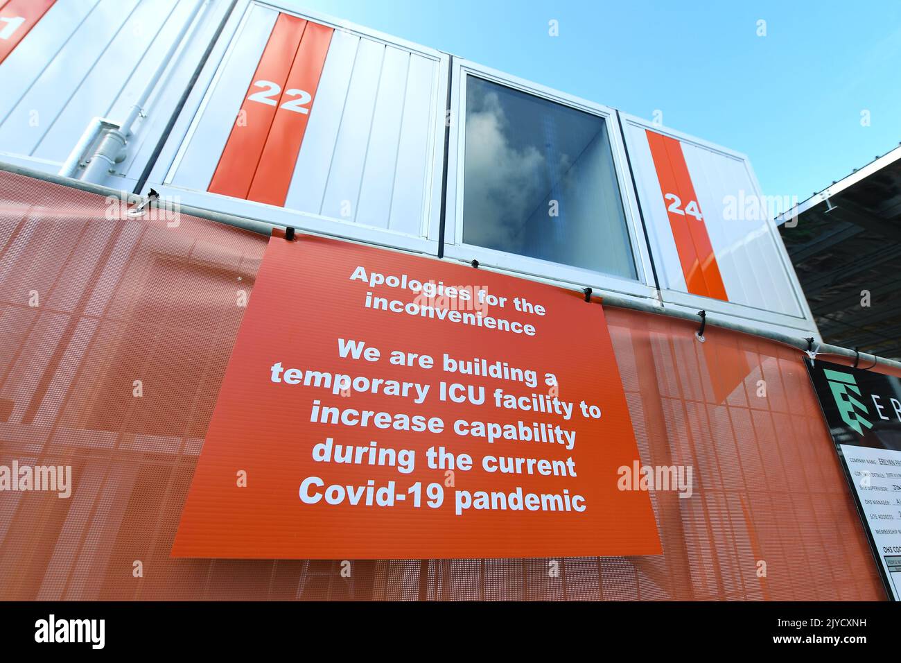 Signage for Australias first COVID-19 RESUS Unit is seen Monash Medical ...