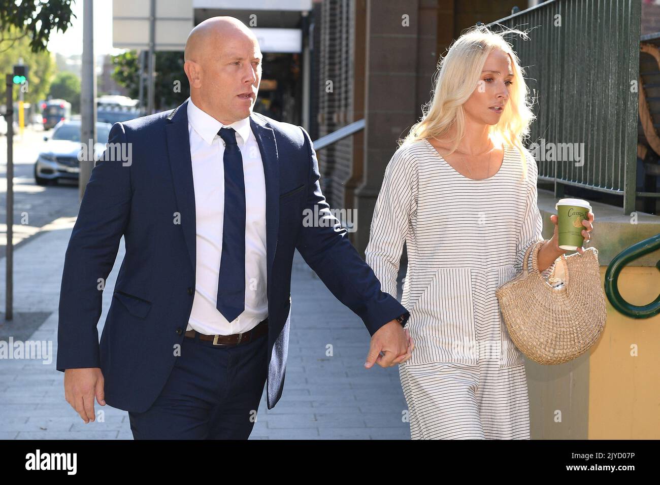 Former Wallaby Brett Sheehan with wife Laura, arrives at Manly Local ...