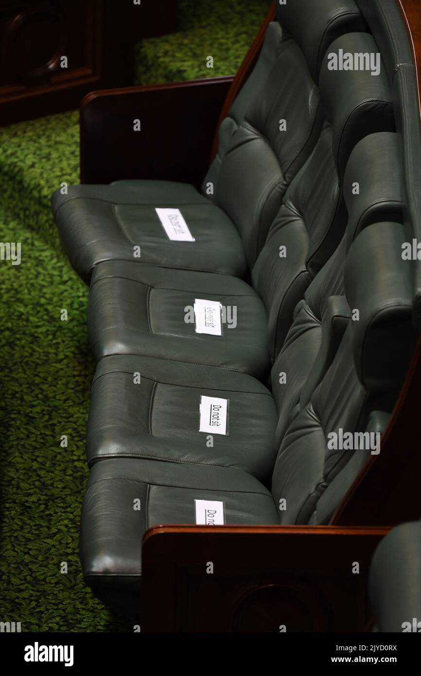Empty seats are seen in the Legislative Council during a special ...
