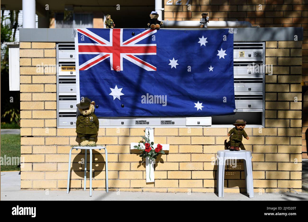 A makeshift shrine is seen at a war widows home during a small Anzac ...