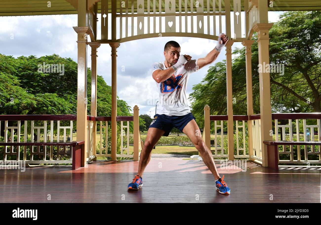 Boxer Ben Kite is seen shadow boxing in the Rotunda at New Farm Park in ...