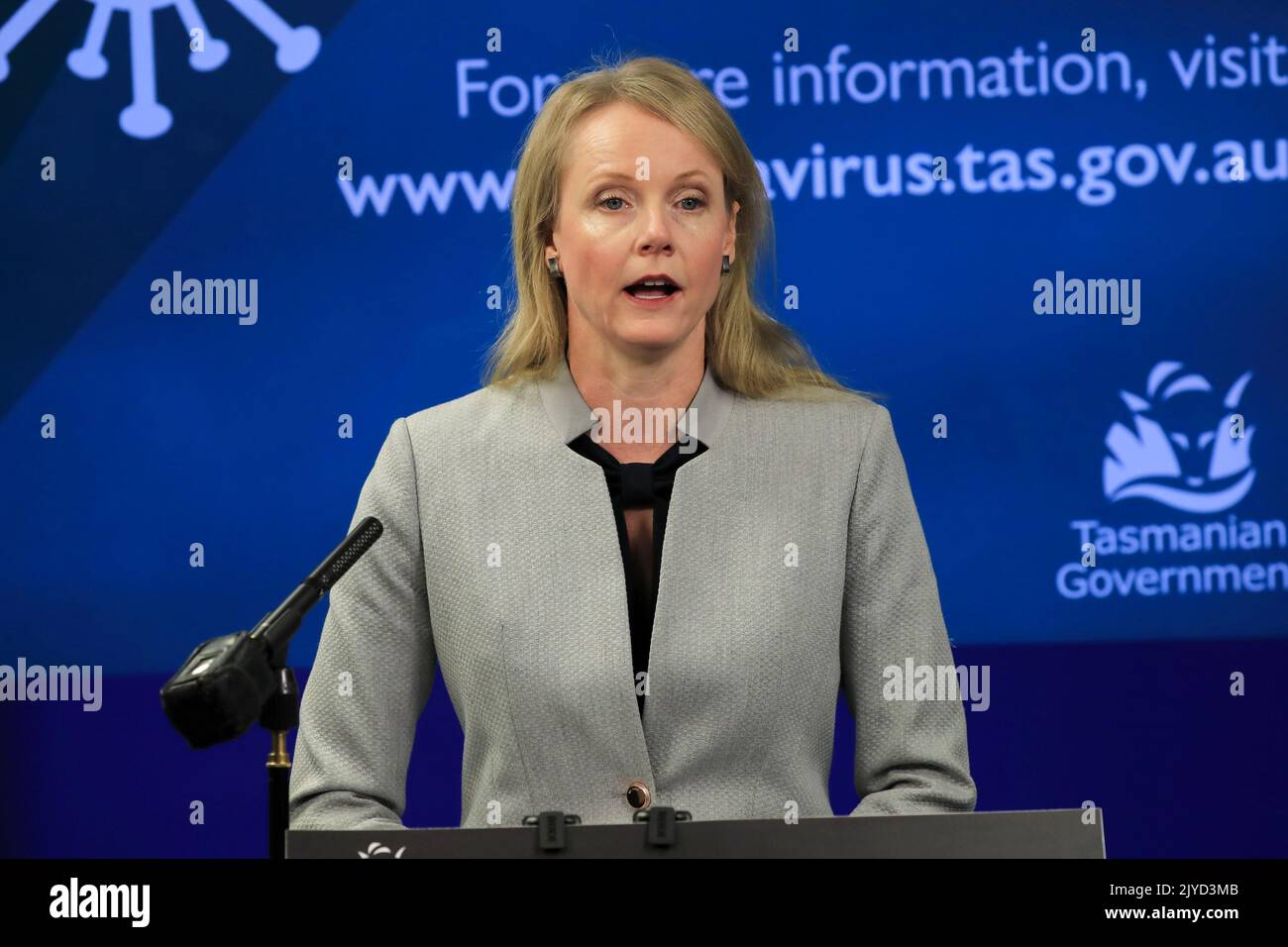 Tasmanian Health Minister Sarah Courtney provides a media update on ...